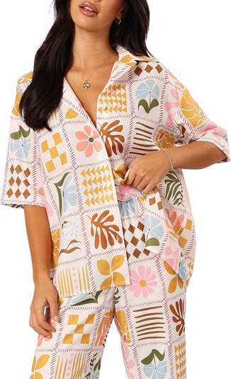Petal & Pup Shay Oversize Patchwork Print Camp Shirt | Nordstrom