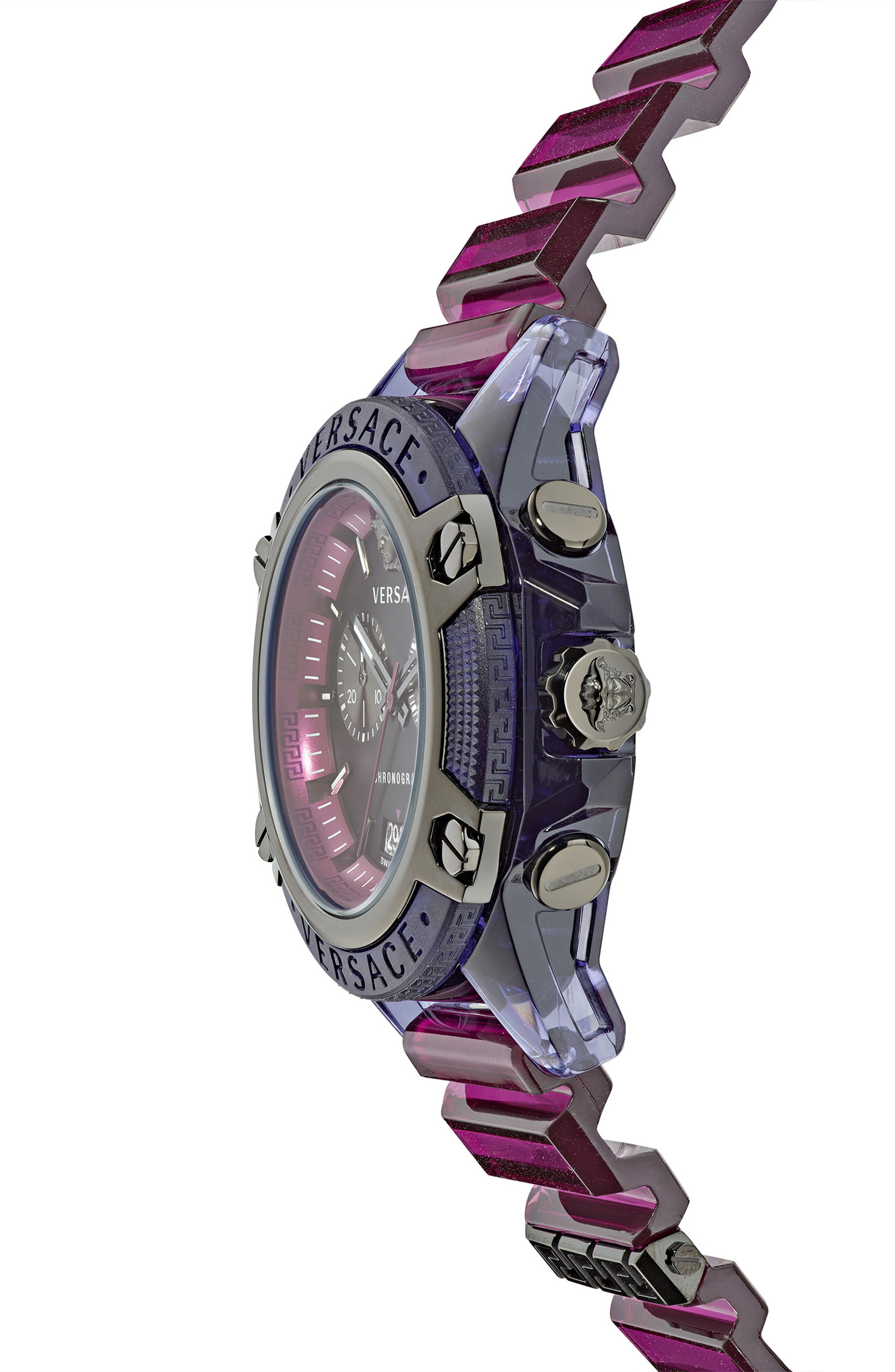 Versace Men's Swiss Chronograph Icon Active Transparent Purple Silicone ...