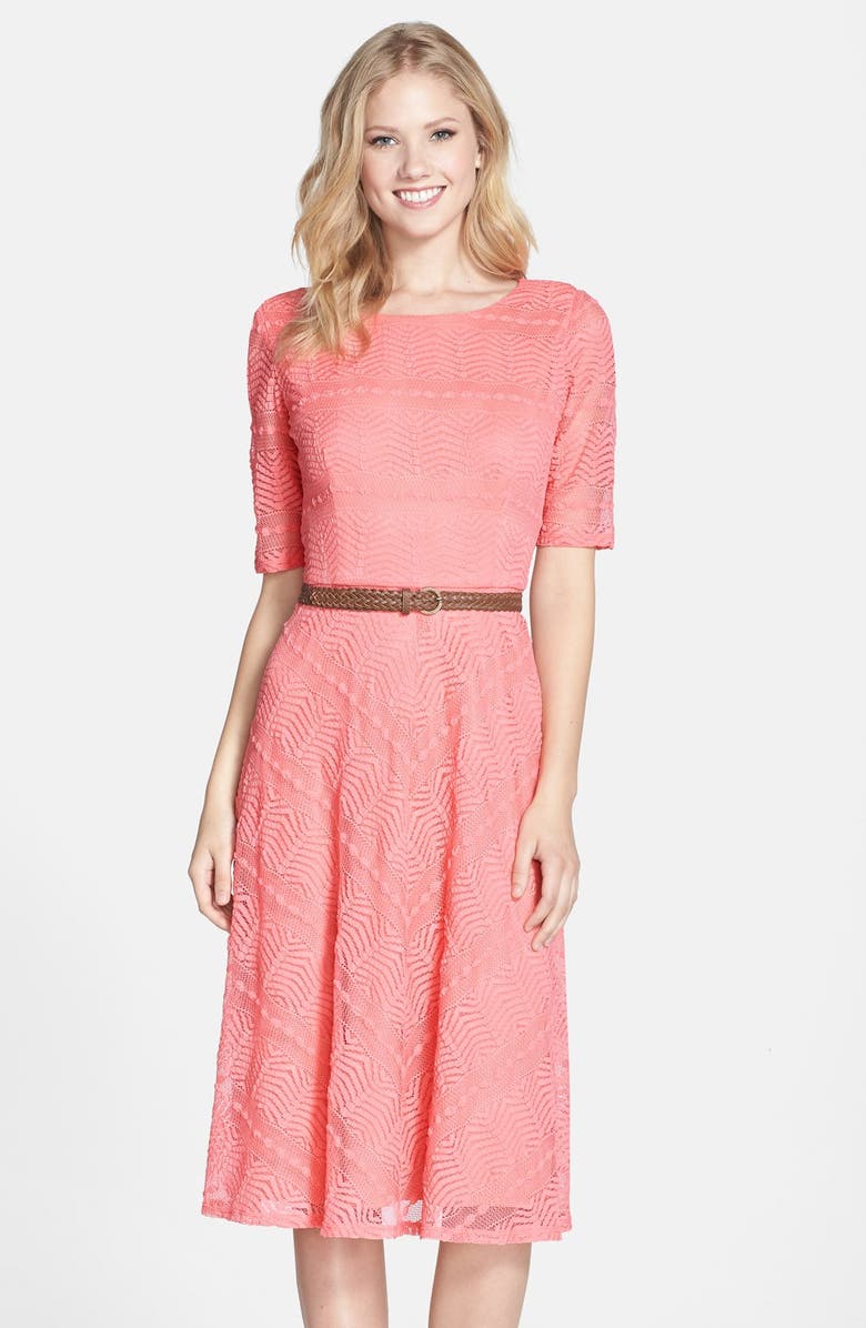 Eliza J Belted Knit Fit And Flare Dress Nordstrom