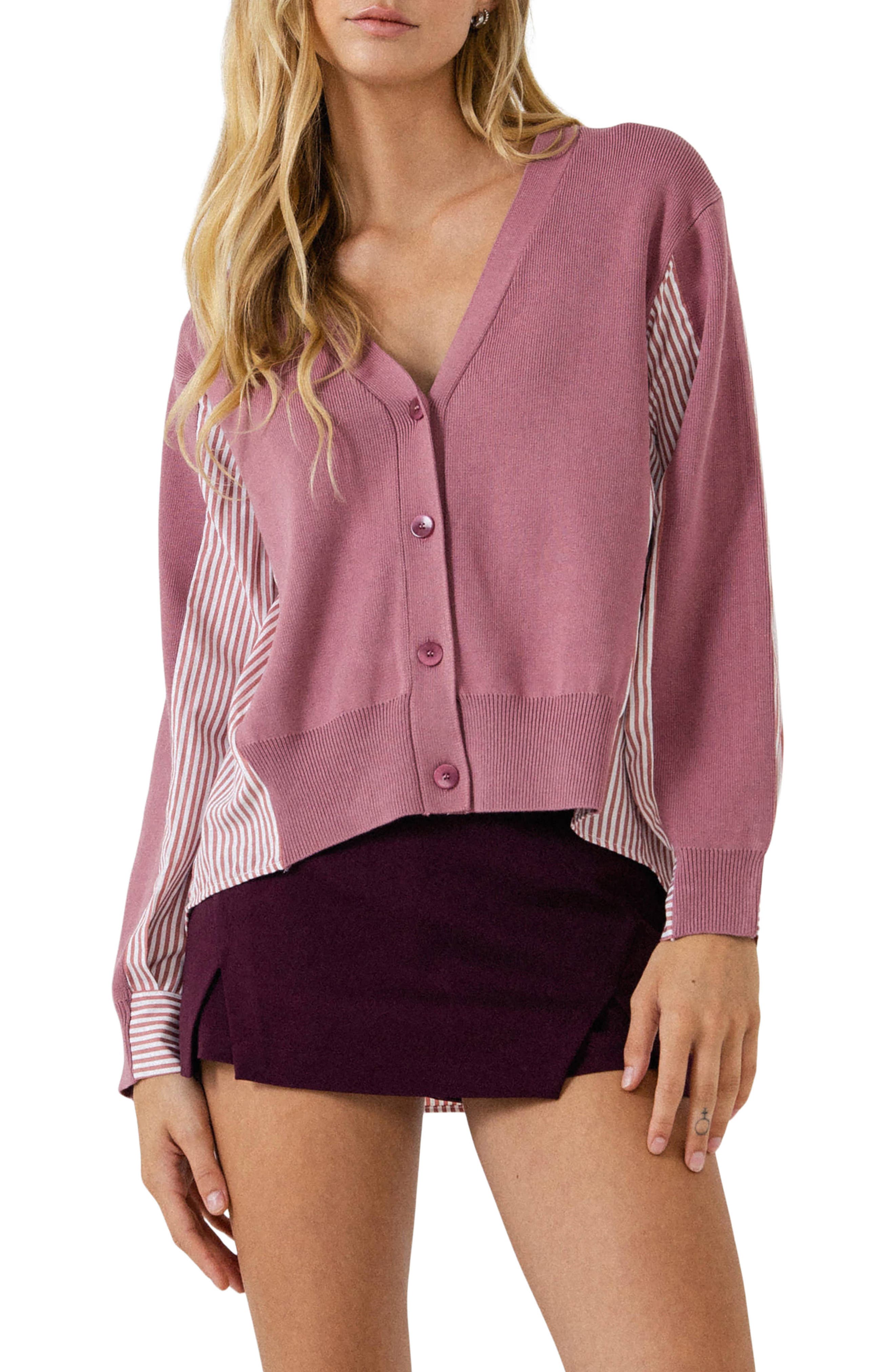 English Factory Mixed Media Cardigan | Nordstrom
