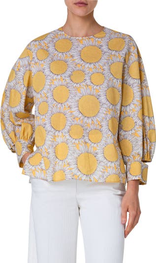 Akris punto Sunflower Print Deconstructed Cotton Poplin Top | Nordstrom