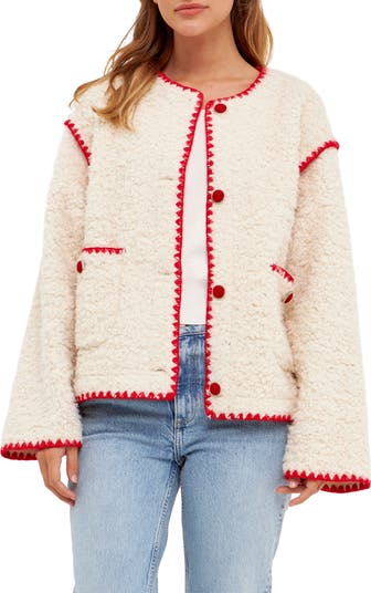 English Factory Premium Contrast Trim Faux Shearling Jacket | Nordstrom