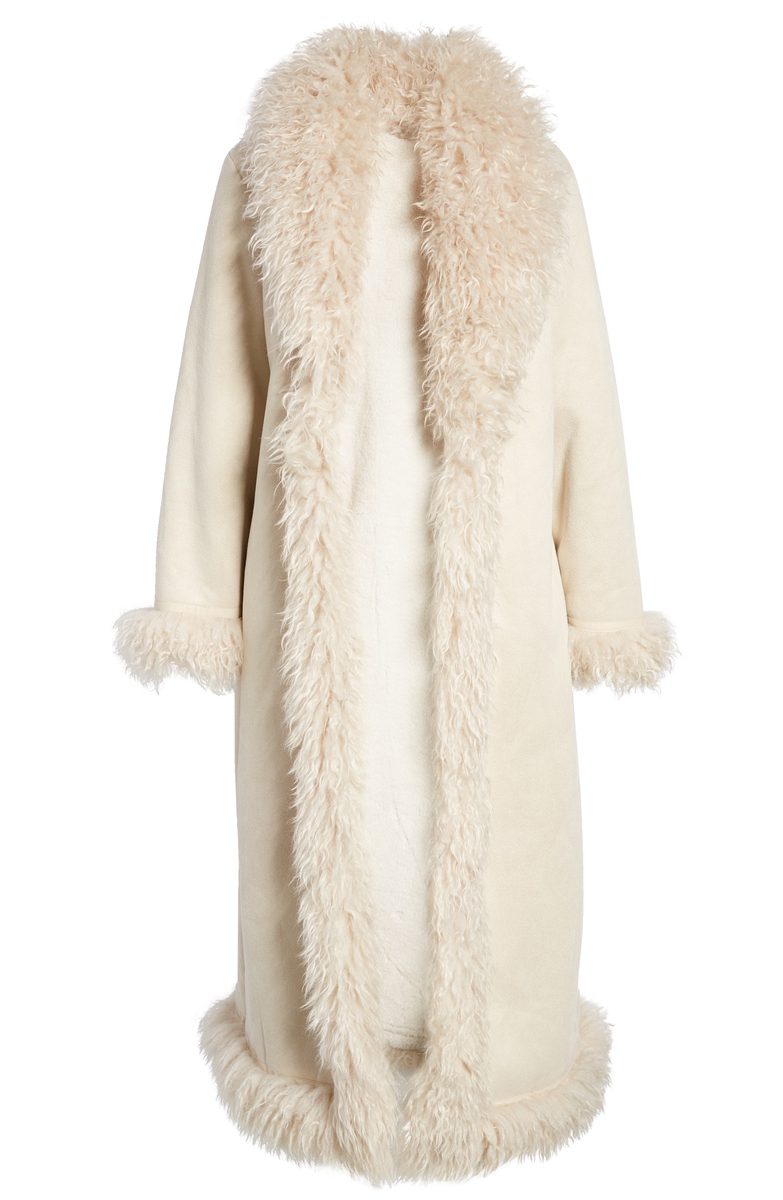 AZALEA WANG Longline Trench Coat with Faur Fur Trim in Beige | Smart Closet
