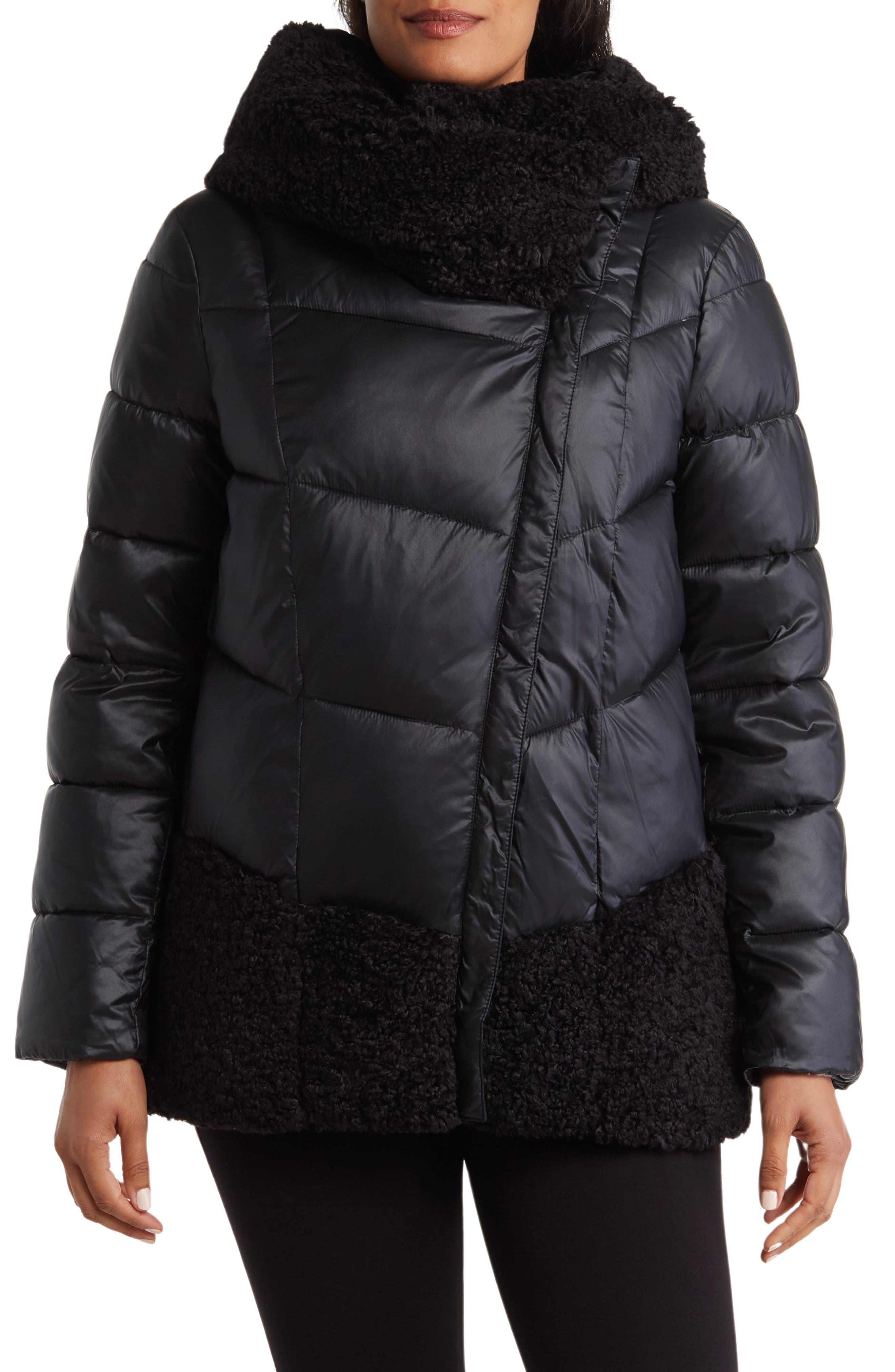 Donna Karan New York Faux Shearling Trim Puffer Jacket | Nordstromrack