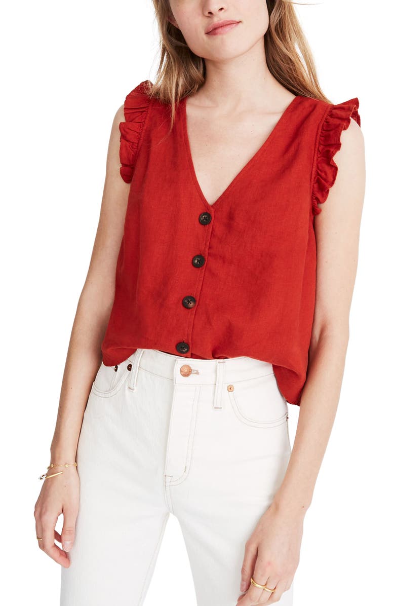 Madewell Ruffle Button Front Linen Blend Tank Nordstrom