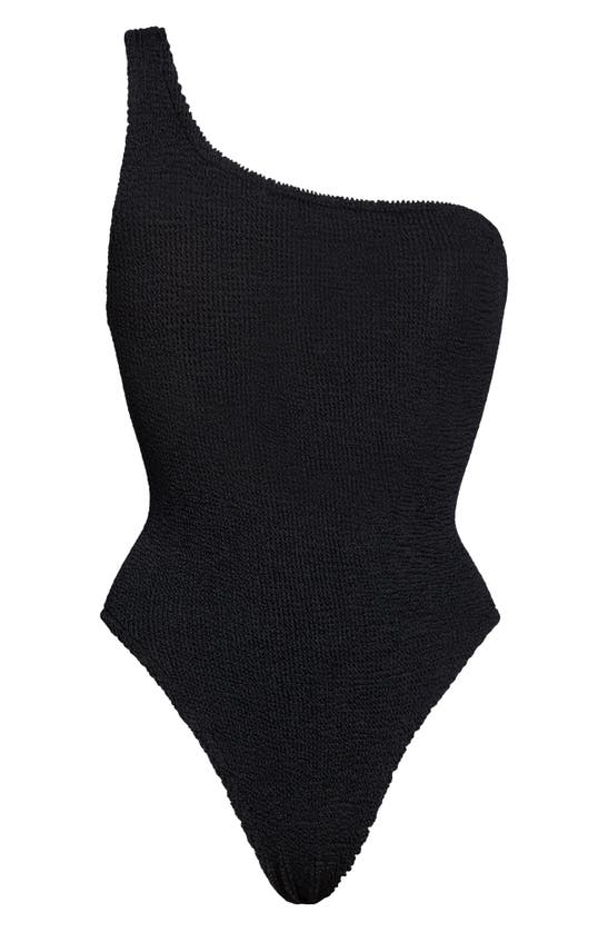 Hunza G Nancy One Shoulder Crinkle One Piece Swimsuit In Black Modesens