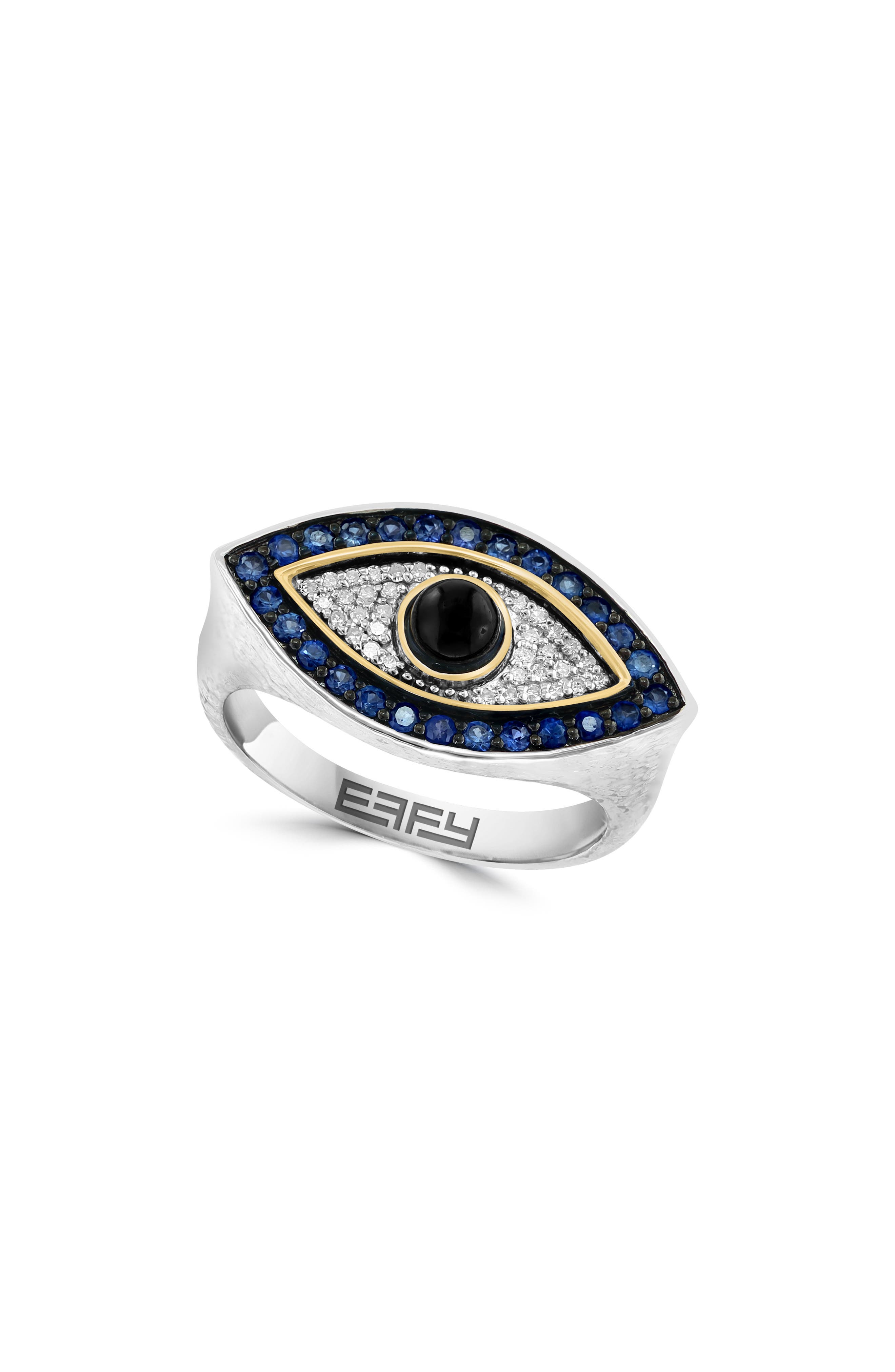EFFY Two-Tone Onyx, Sapphire & Diamond Evil Eye Ring - 0.09ct ...