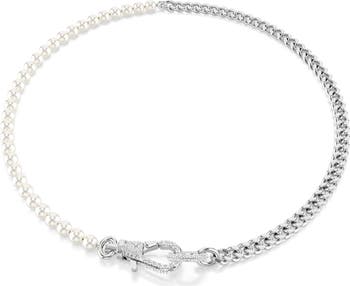 Swarovski Dextera Imitation Pearl & Chain Collar Necklace | Nordstrom