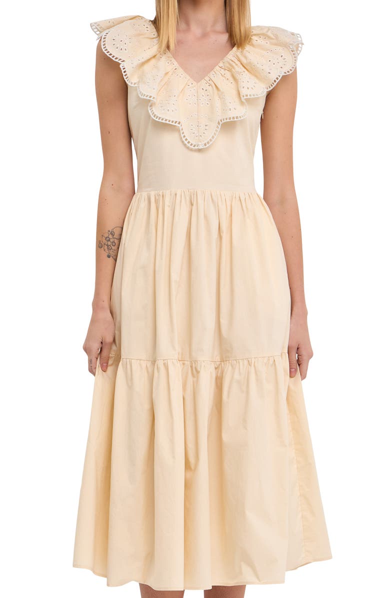 English Factory Ruffle Yoke Tiered Hem Midi Dress | Nordstromrack