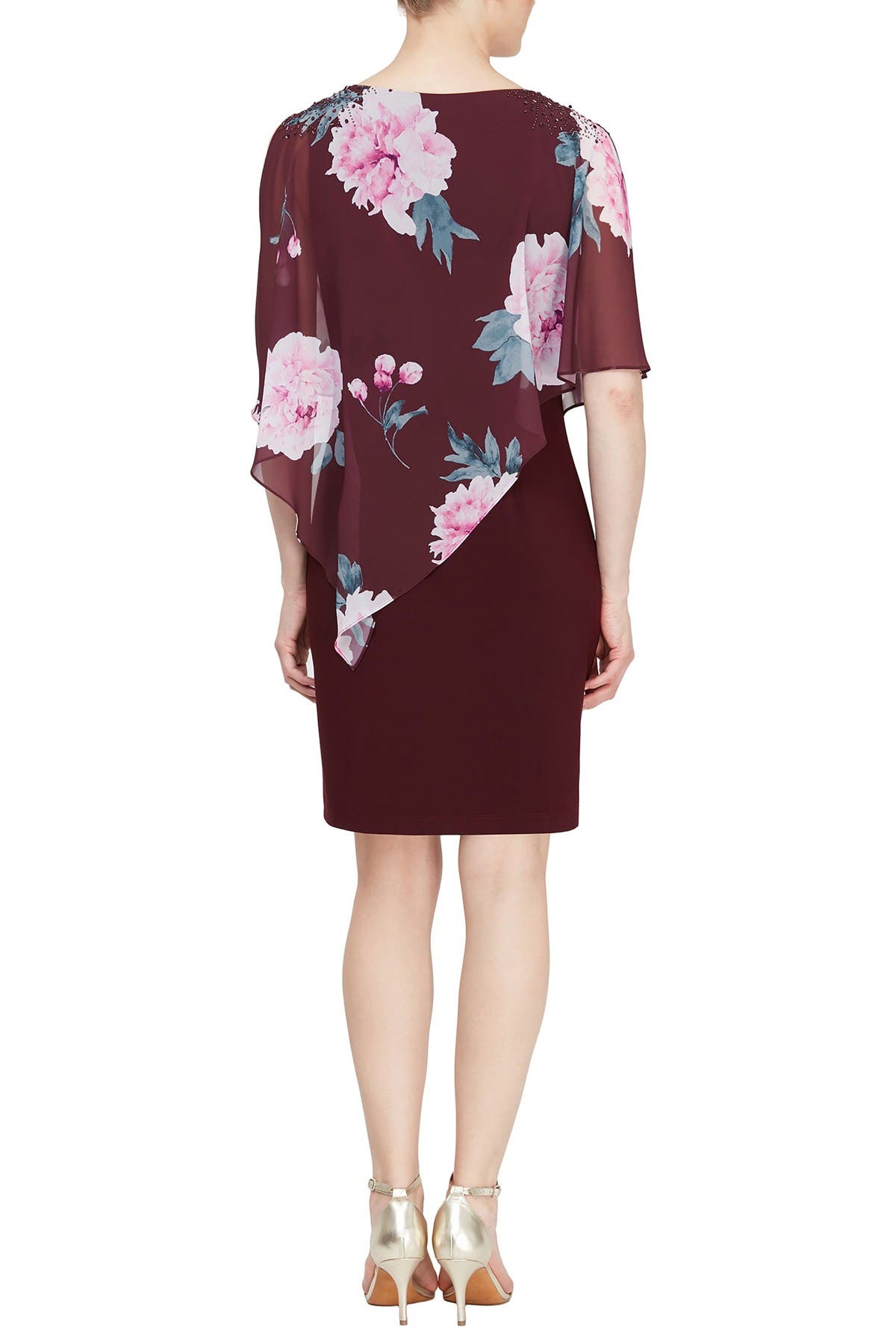 Slny Floral Chiffon Overlay Sheath Dress In Dark Purple7 | ModeSens