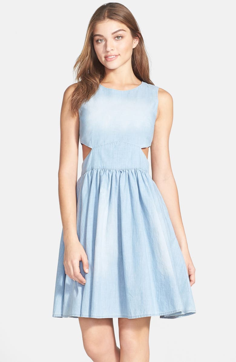 French Connection Cutout Denim Fit & Flare Dress | Nordstrom French Connection Cutout Denim Fit & Flare Dress | Nordstrom