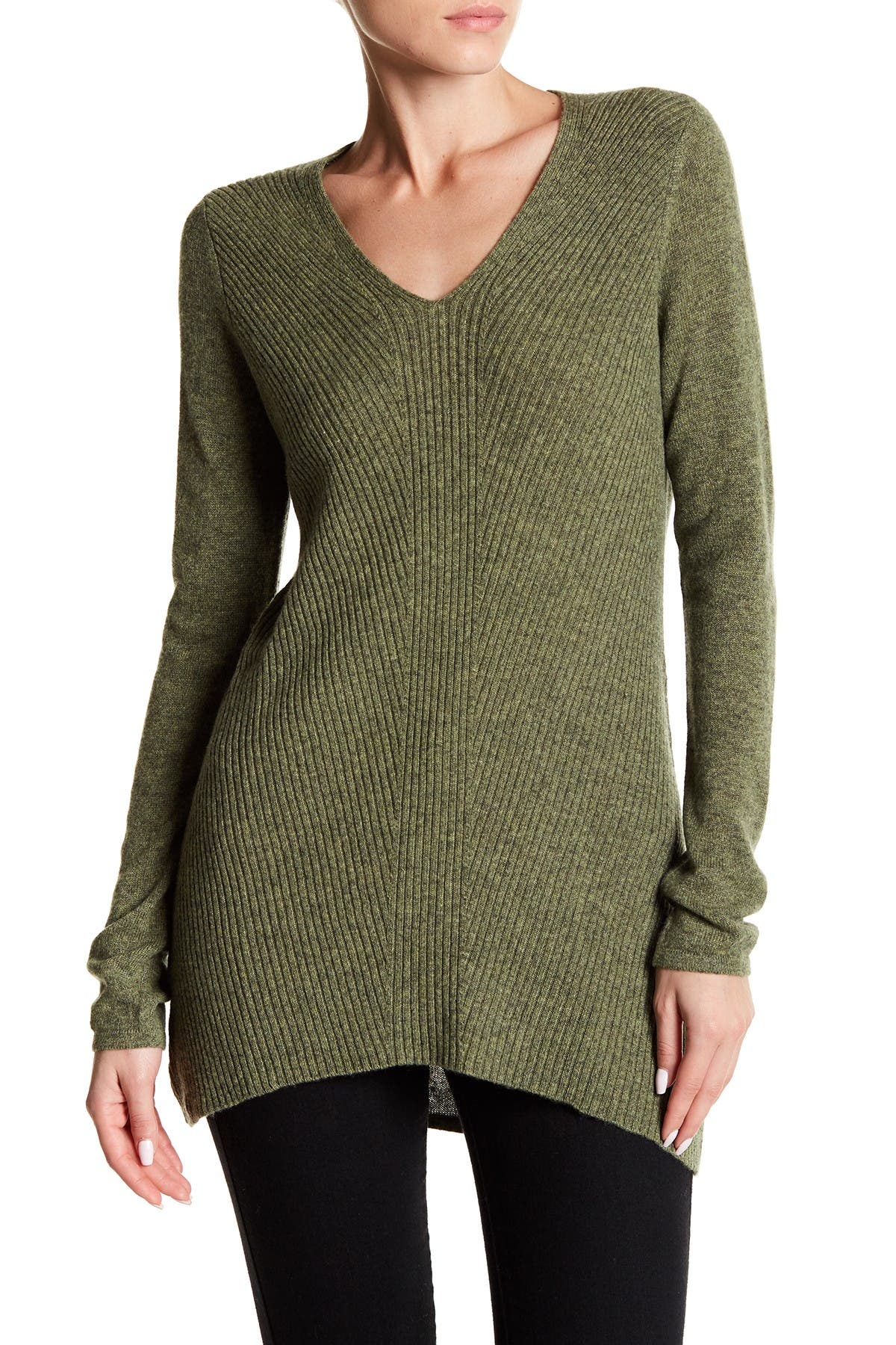 GRIFFEN CASHMERE | Cashmere Long Sleeve Ribbed V-Neck Sweater ...