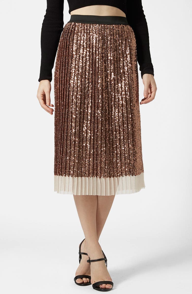 Topshop Sequin Pleated Midi Skirt Nordstrom