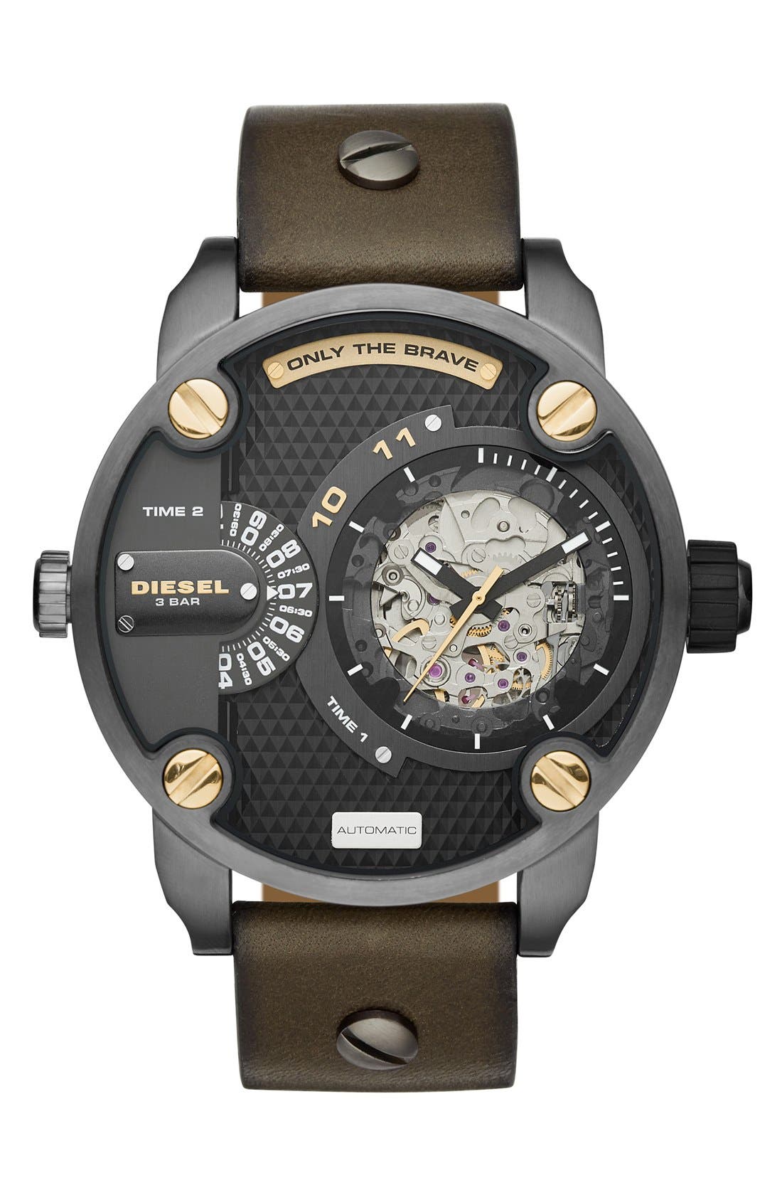 DIESEL® Automatic Leather Strap Watch, 51mm | Nordstrom