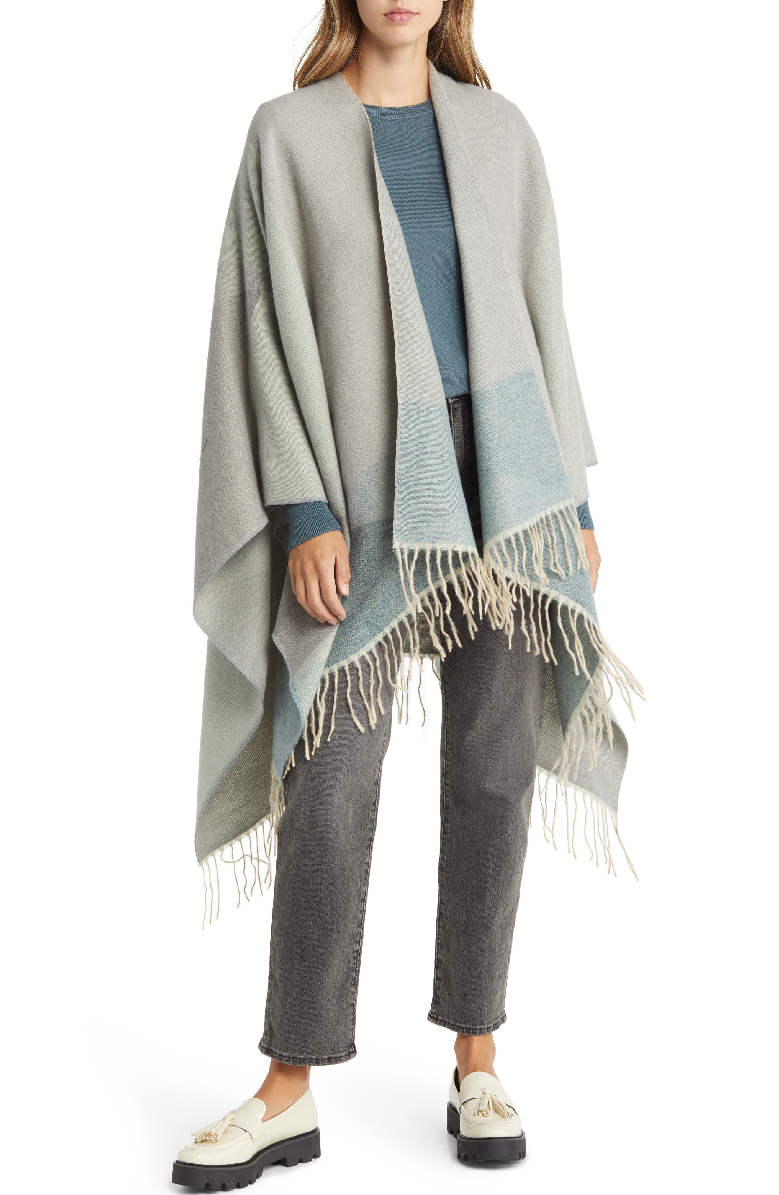 Nordstrom Colorblock Fringe Ruana | Nordstrom