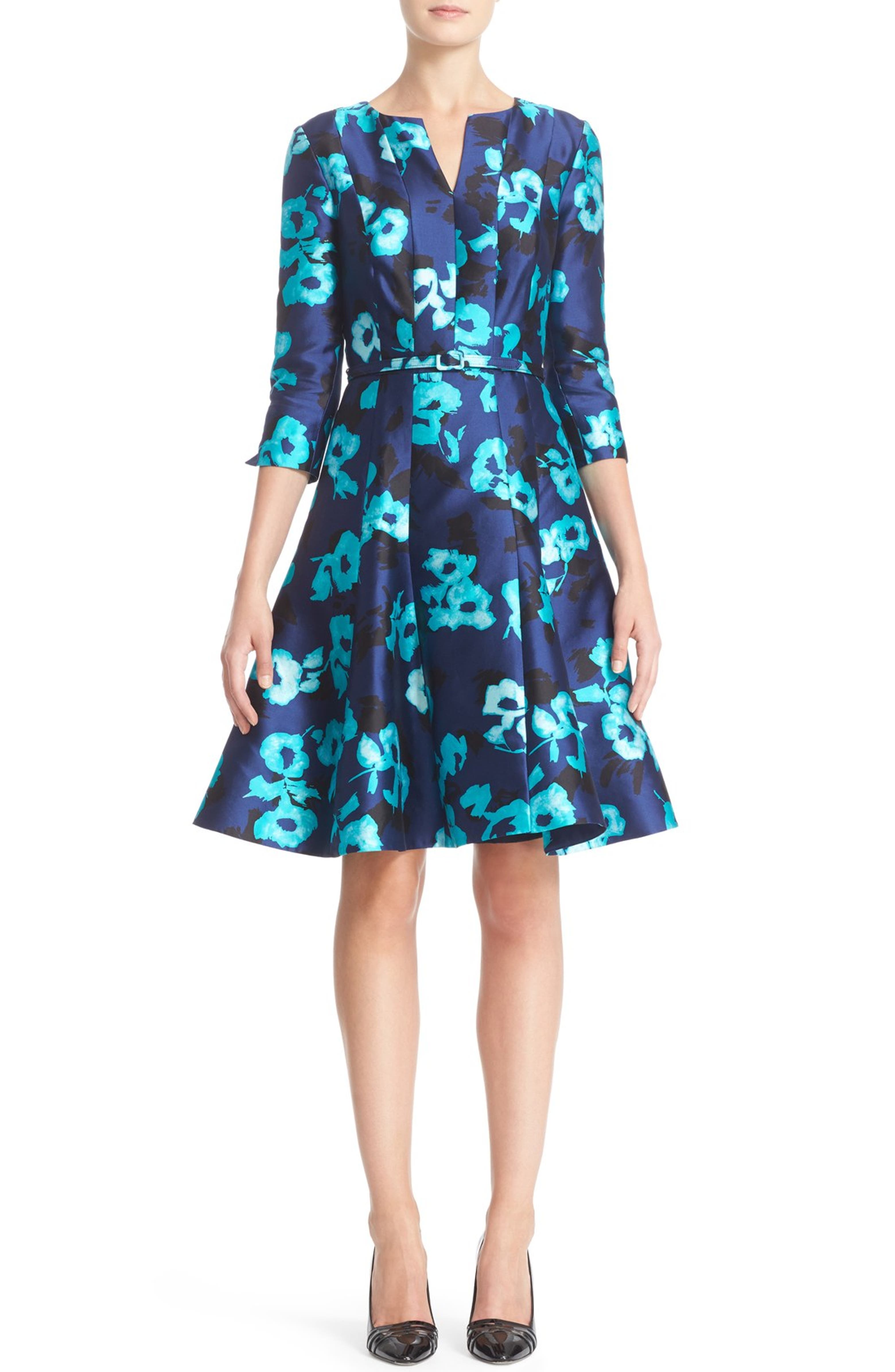 Oscar De La Renta Floral Print Silk Blend Dress Nordstrom