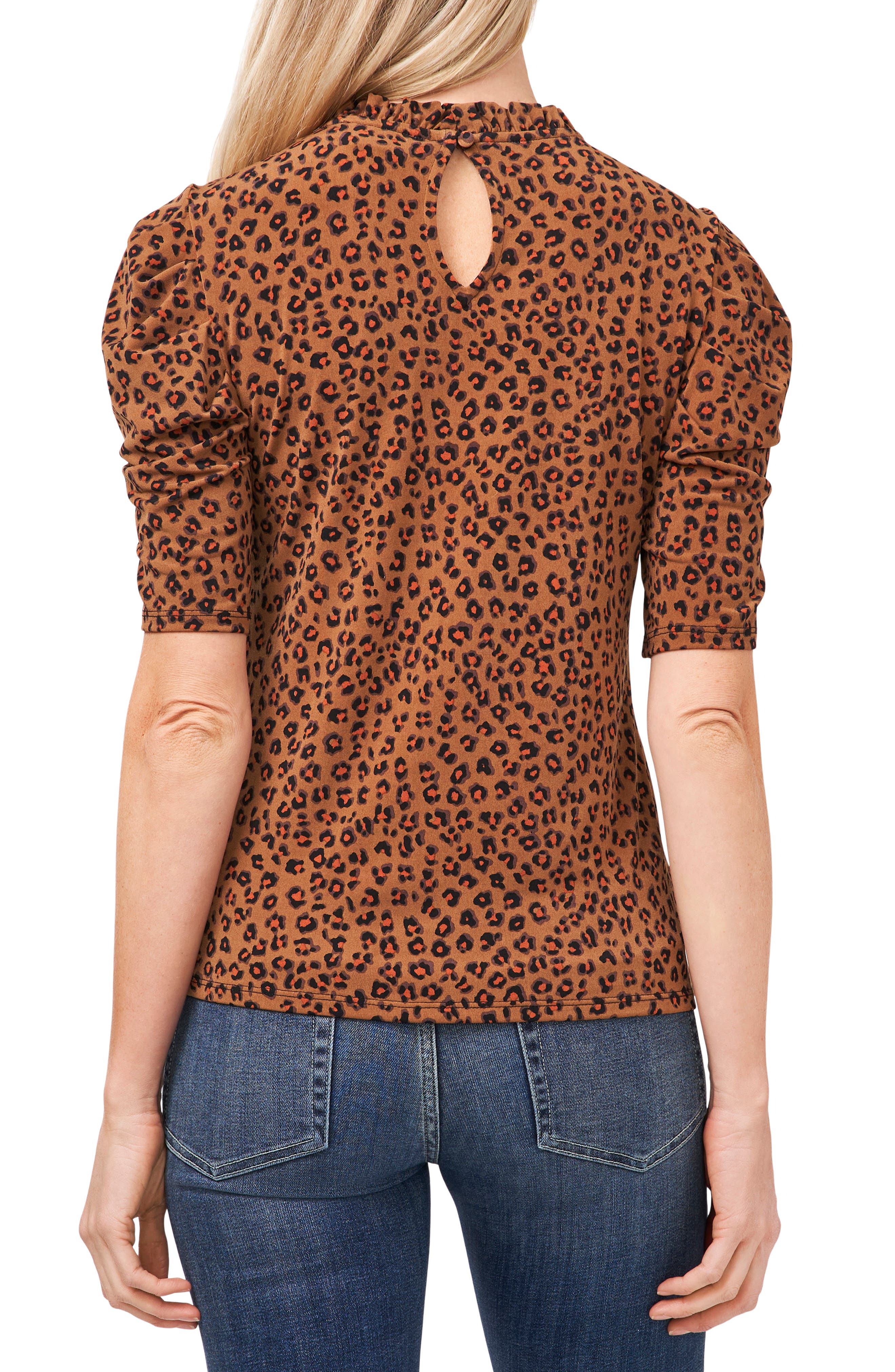 CeCe Animal Print Ruched Sleeve Top | Nordstrom