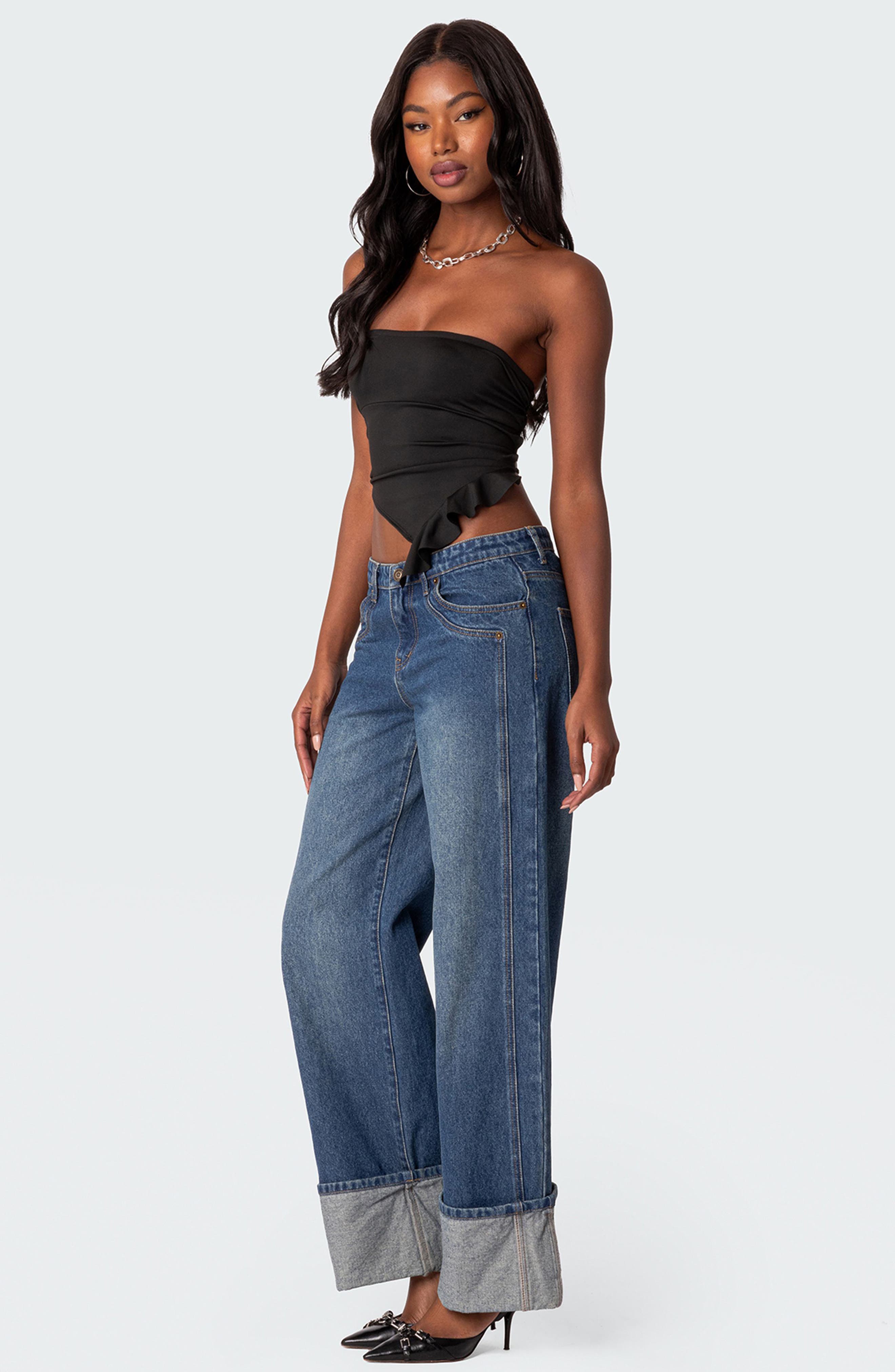 EDIKTED Hayley Ruffle Lace-Up Tube Top | Nordstrom