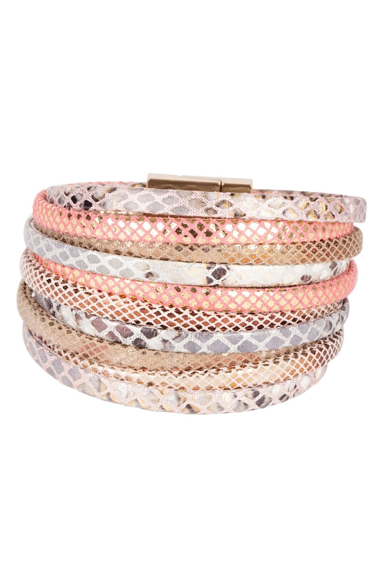 Saachi Multi Strand Snake Print Faux Leather Layered Magnetic Bracelet ...