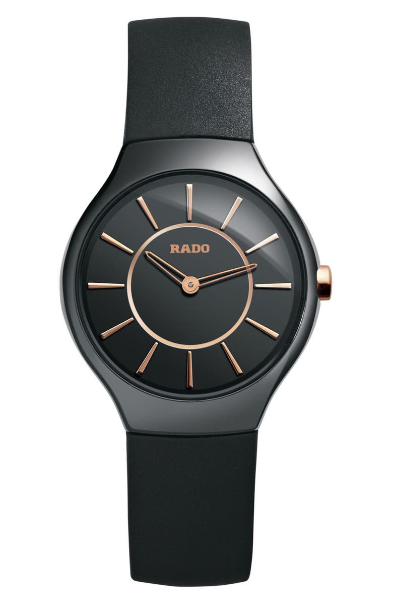 RADO True Thinline Quartz Rubber Strap Watch, 30mm | Nordstromrack