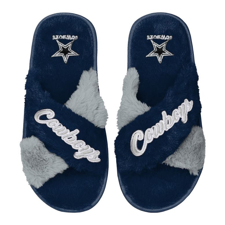 Foco Navy Dallas Cowboys Two-tone Crossover Faux Fur Slide Slippers ...