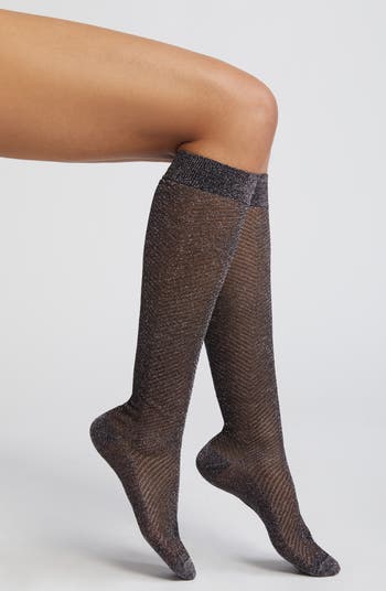 HIGH HEEL JUNGLE Herringbone Metallic Knee High Socks | Nordstrom