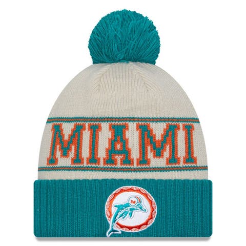 Men's New Era Cream/Aqua Miami Dolphins 2023 Sideline Historic Pom ...