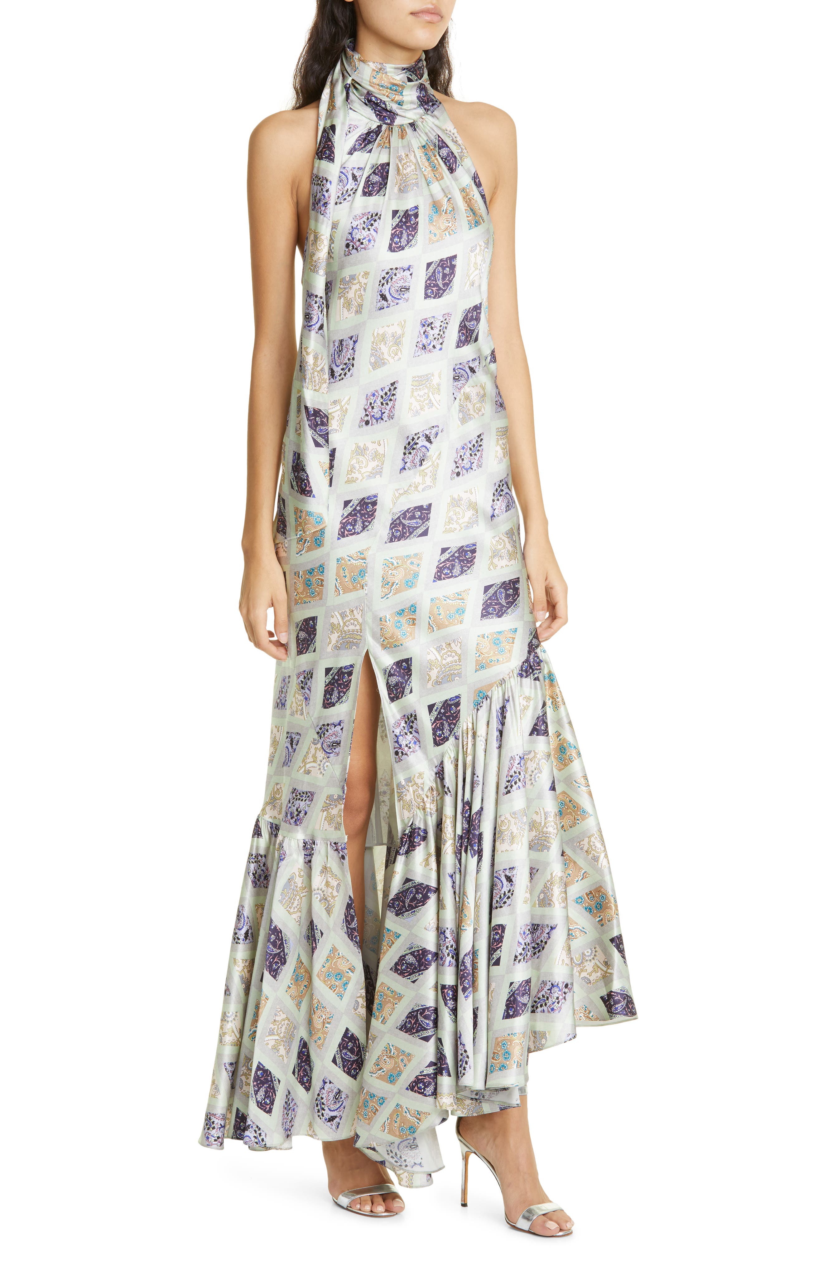 Cinq à Sept Melissa Sea Diamond Halter Silk Maxi Dress | Nordstrom