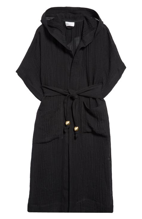 Hooded Linen Blend Gauze Cover-Up Robe