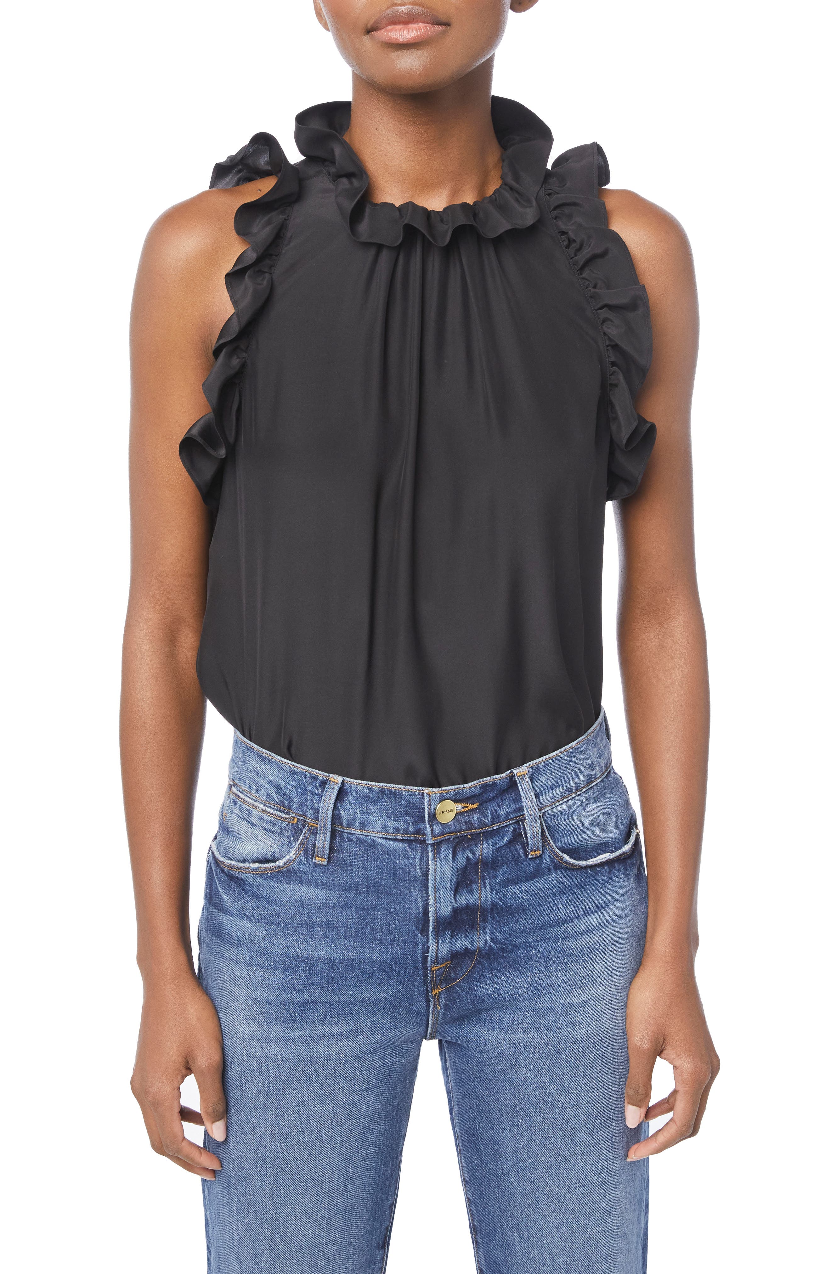 FRAME Ruffle Trim Silk Top | Nordstrom