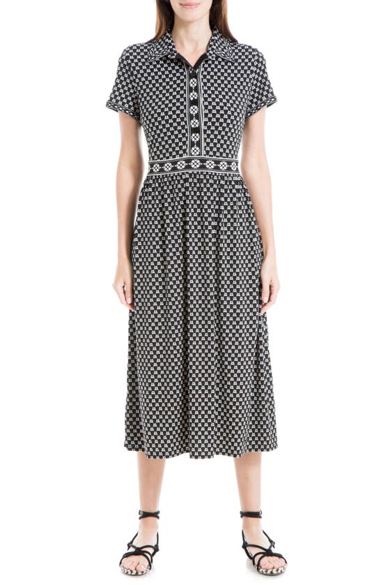 Max Studio Collared Jersey Maxi Dress In Black/ Cream Floral | ModeSens