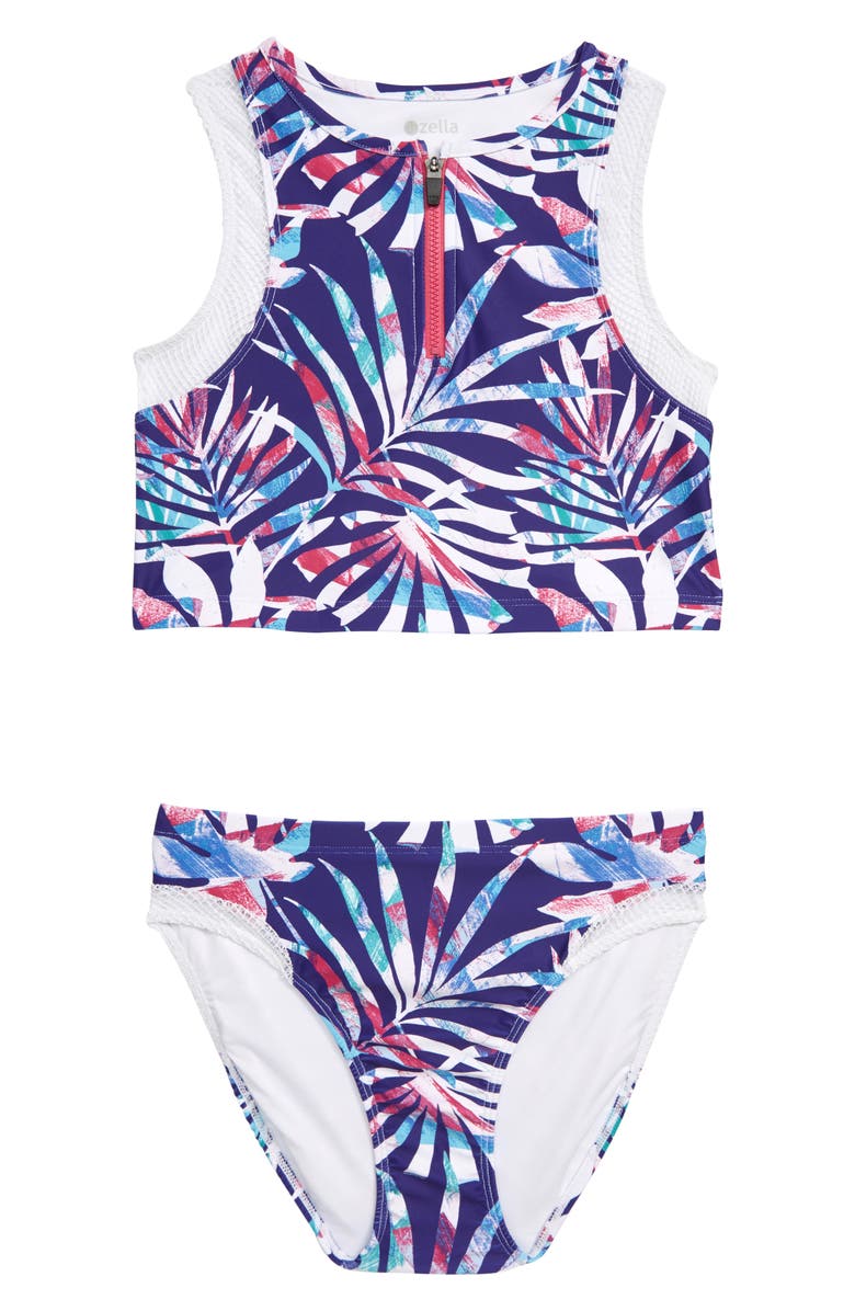 Zella Girl Zip Front Two Piece Swimsuit Big Girls Nordstrom