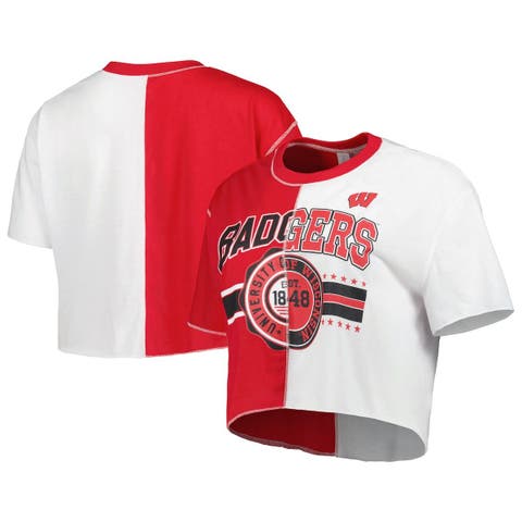 Women's ZooZatz Red/White Wisconsin Badgers Colorblock Cropped T-Shirt