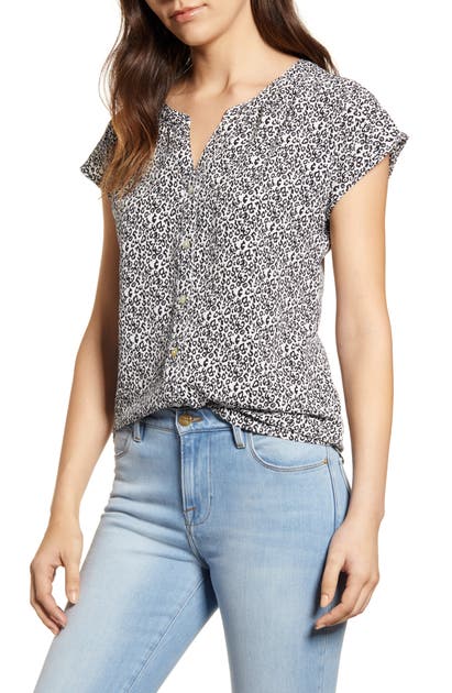 Bobeau Floral Print Button Up Top In Ditsy Leopard Ivory Modesens