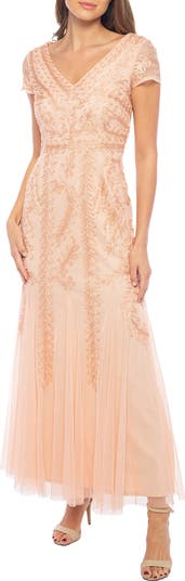 Marina Beaded Cap Sleeve Tulle Gown | Nordstrom