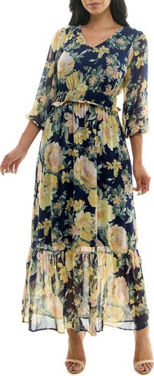 Nina Leonard Floral V-Neck Maxi Dress | Nordstromrack