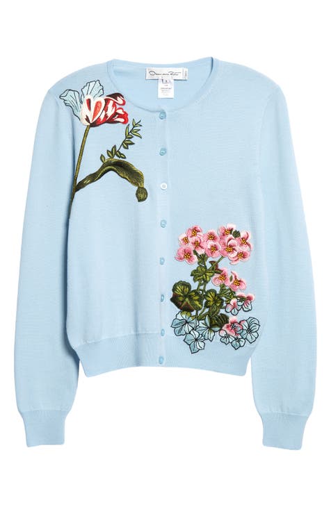 Floral Embroidered Virgin Wool Cardigan