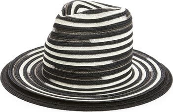 ESENSHEL Double Brim Stripe Woven Fedora | Nordstrom