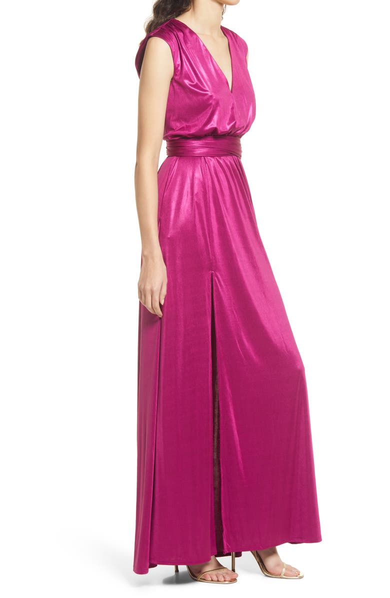 Dress the Population Krista Plunge Neck Side Slit Gown | Nordstrom