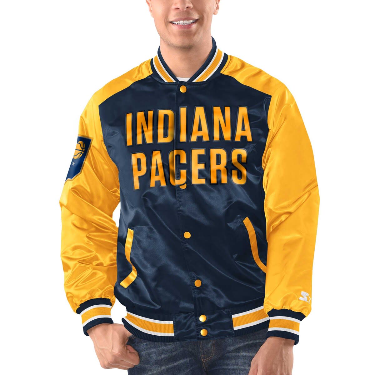 STARTER Men's Starter Navy/Gold Indiana Pacers Renegade Satin Full-Snap ...
