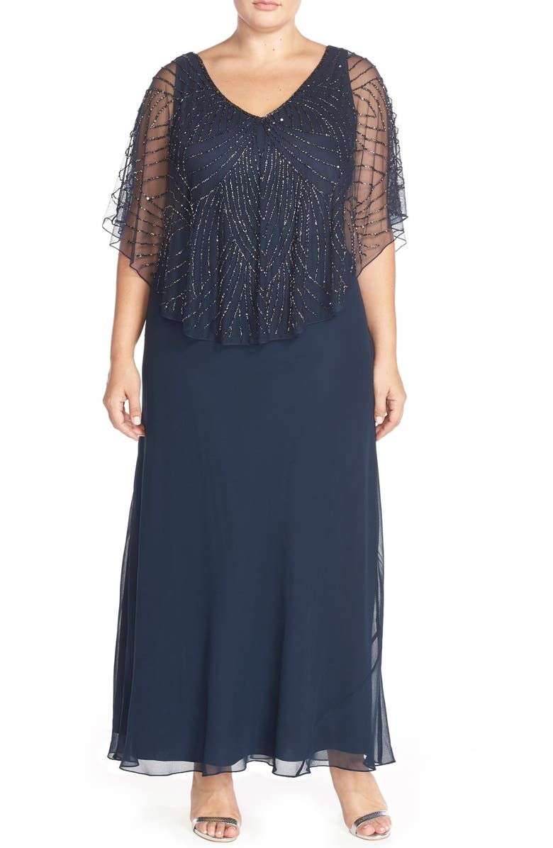 J Kara Embellished Cape Overlay V-Neck Gown (Plus Size) | Nordstrom J Kara Embellished Cape Overlay V-Neck Gown (Plus Size) | Nordstrom