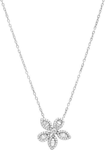Adina Eden Pave X Baguette Fancy Flower Pendant Necklace | Nordstrom