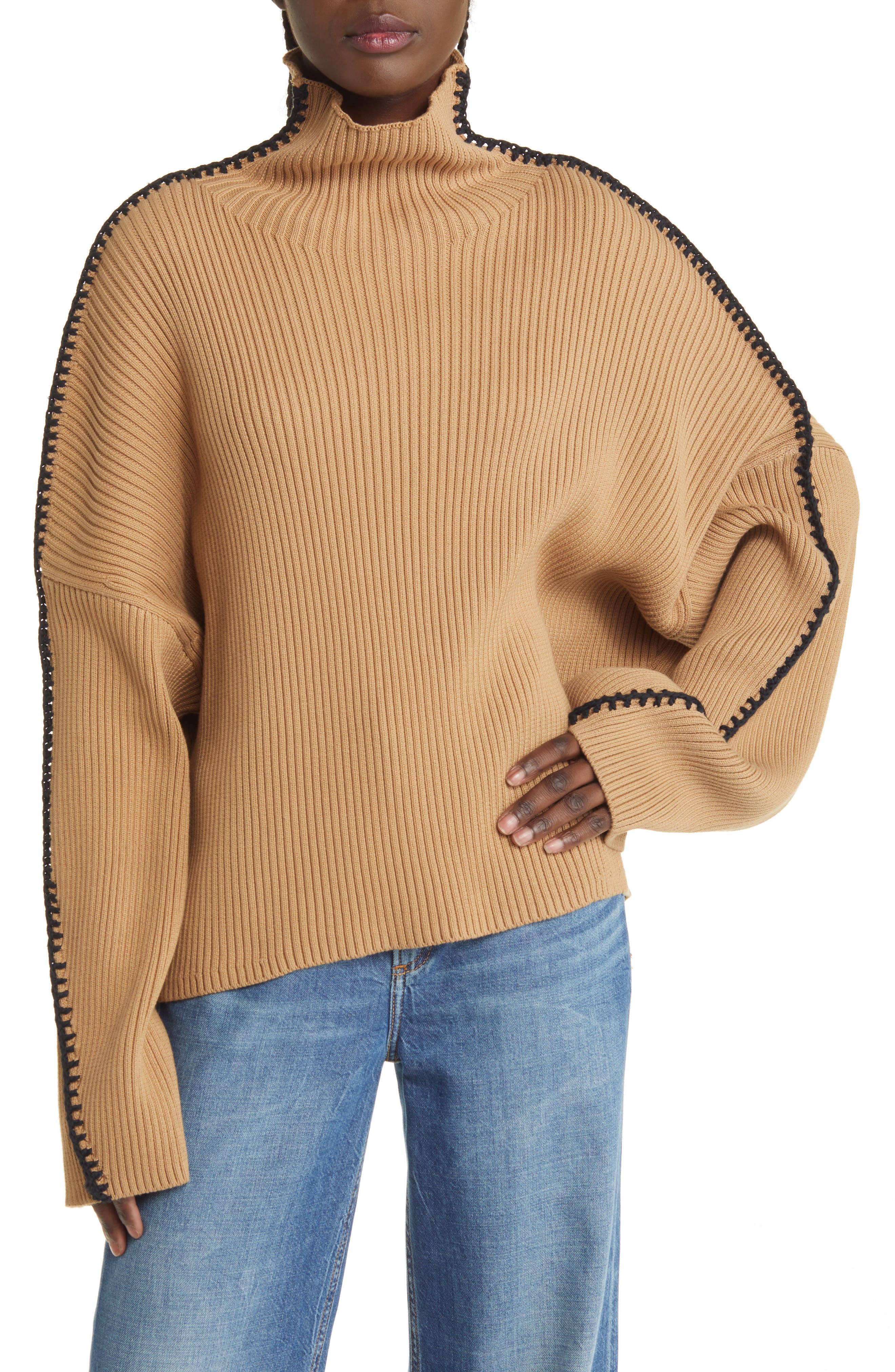 rag & bone Ally Whipstitch Detail Mock Neck Sweater | Nordstrom