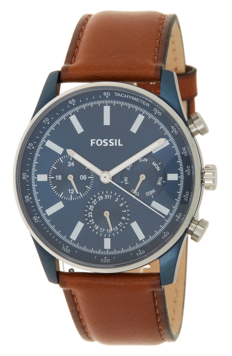 Fossil Men's Sullivan Multifunction Leather Strap Watch, 44mm ...