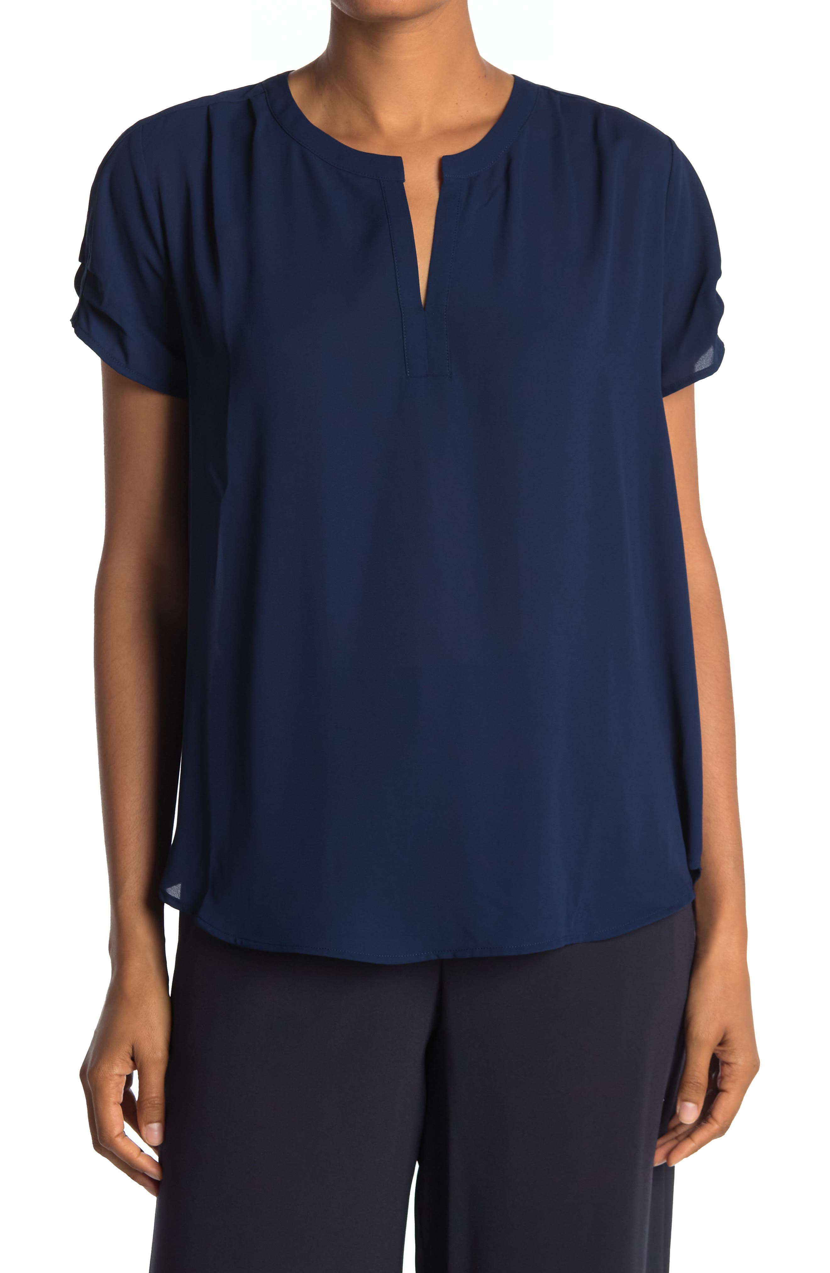 Pleione Short Sleeve Split Neck Top In Cobalt | ModeSens
