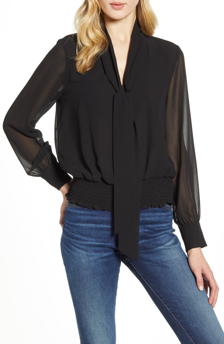 1.STATE Tie Neck Smocked Waist Blouse | Nordstrom 1.STATE Tie Neck Smocked Waist Blouse | Nordstrom