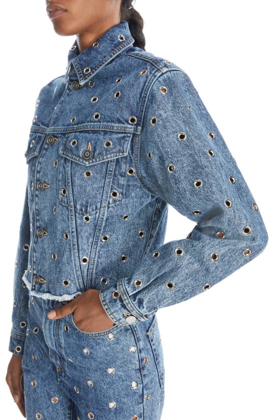 Alaïa Grommet Eyelet Crop Denim Jacket In Blue | ModeSens