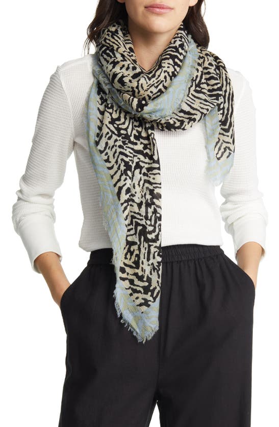 Treasure & Bond Print Square Wool Scarf In Teal Chalk Animal Texture ...