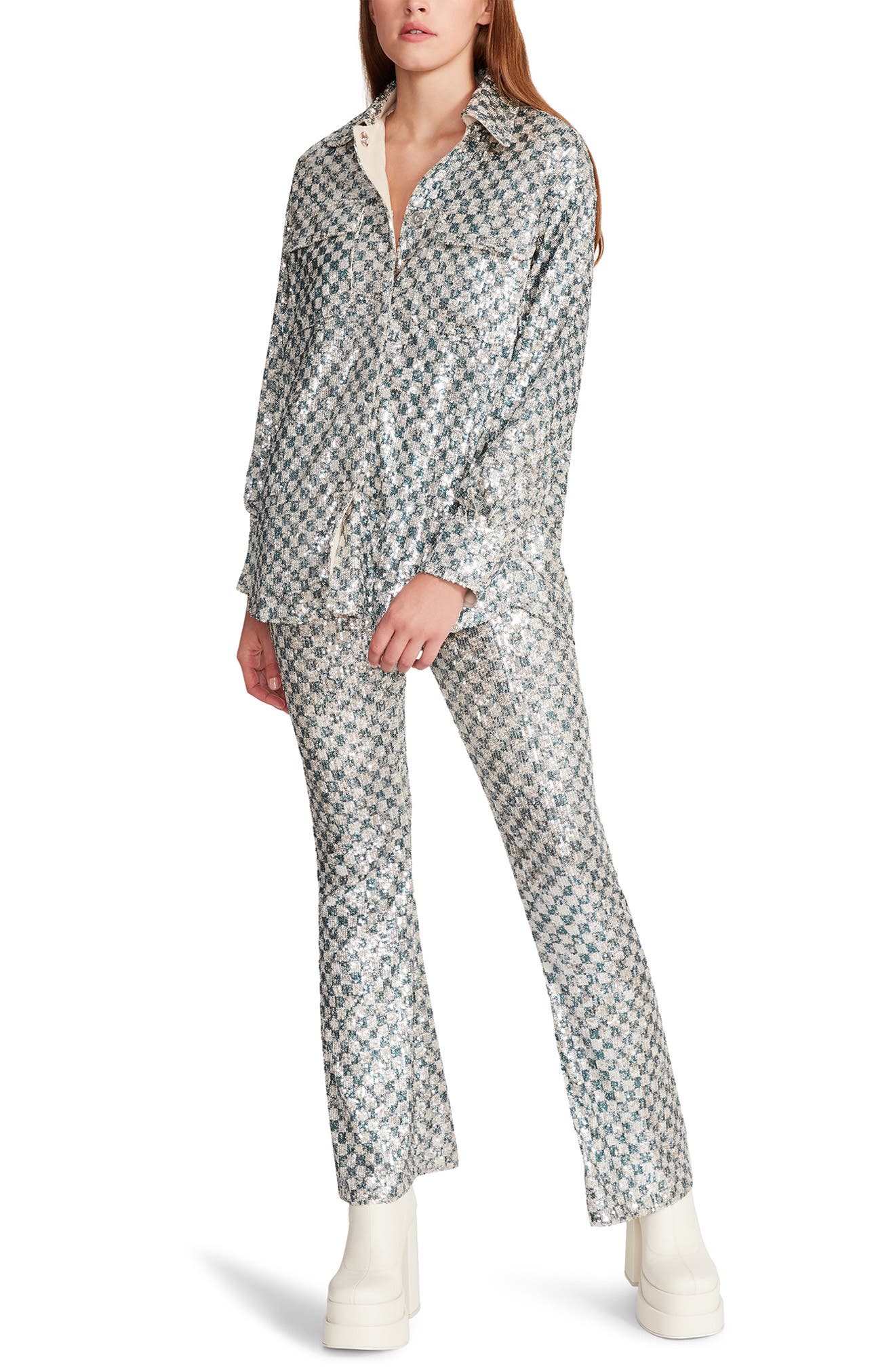 Steve Madden Andee Sequin Check Shacket | Nordstrom