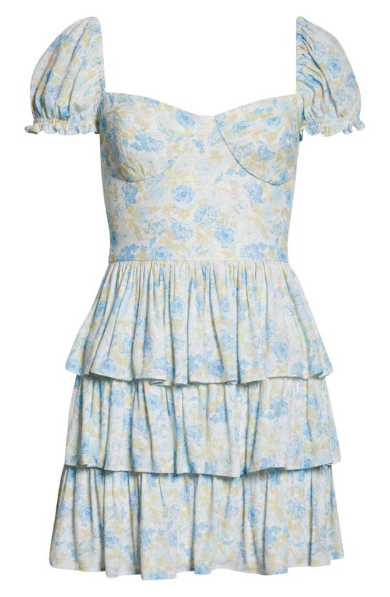 Wayf Floral Corset Tiered Dress In Blue Mini Roses | ModeSens